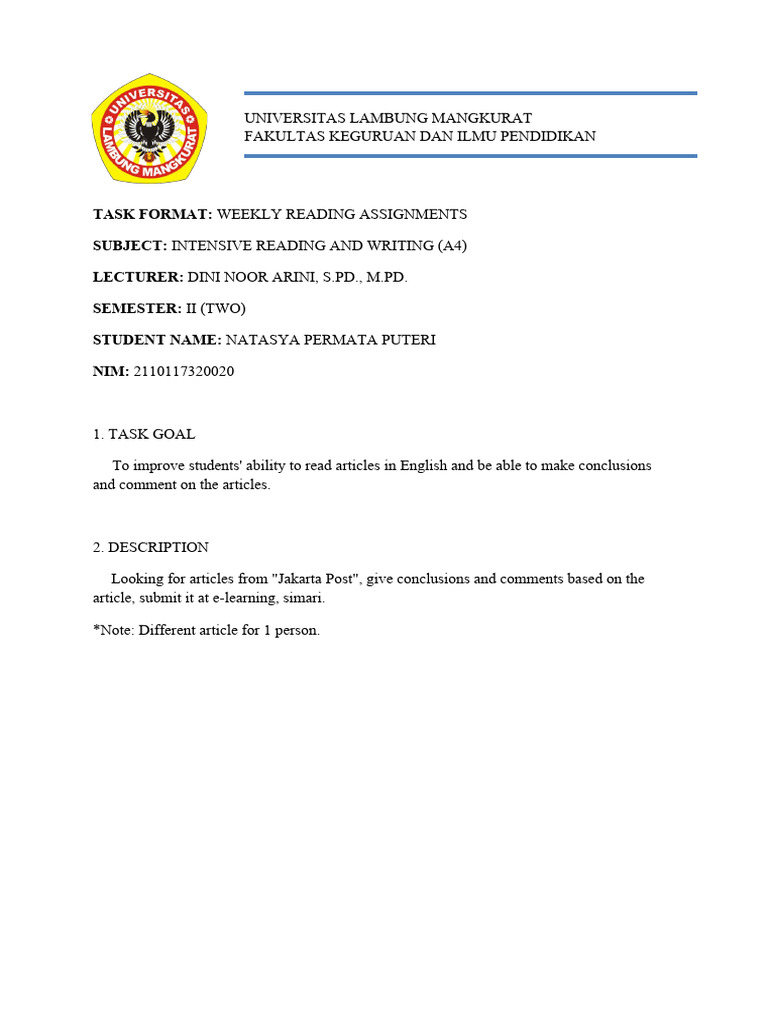 Weekly Reading Assignments - Week 7 - Natasya Permata Puteri - 2110117320020 | PDF