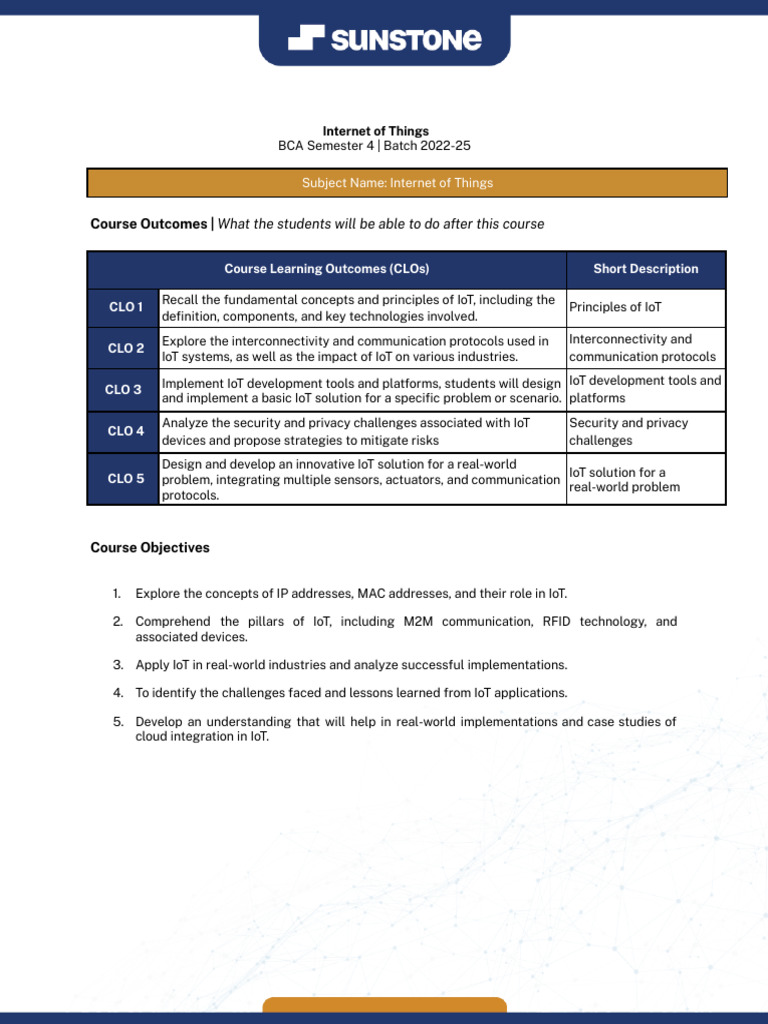 IoT Course Overview and Learning Outcomes | PDF | Internet Of Things ...