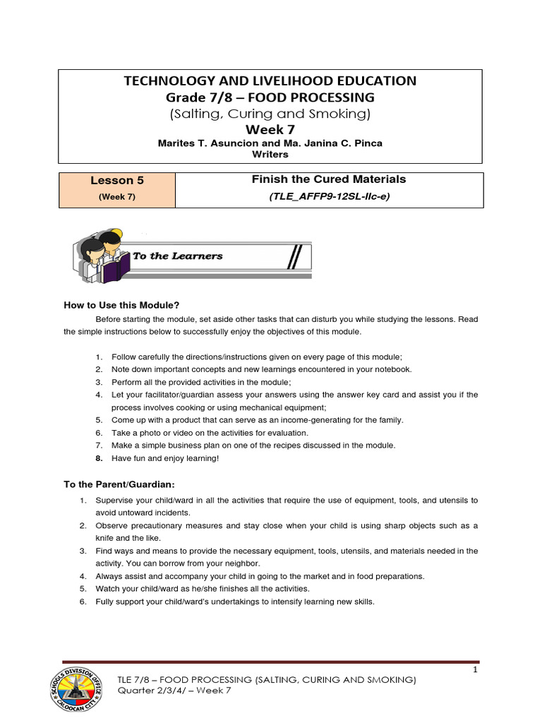 7 8 Tle Salting Curing and Smoking W7 Revalidated | PDF | Curing (Food Preservation) | Plastic