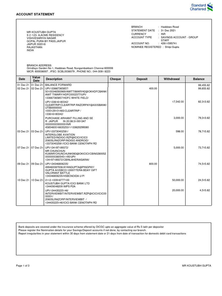 E Statement | PDF | Banks | Deposit Account