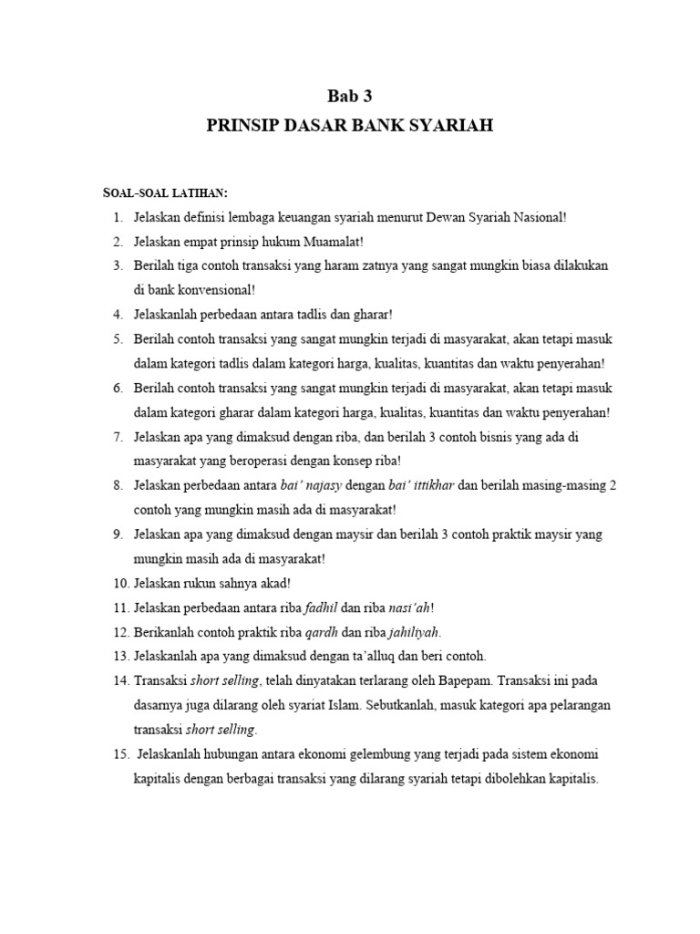 Bab 3 - Prinsip Dasar Bank Syariah Soal Dan Jawab | PDF