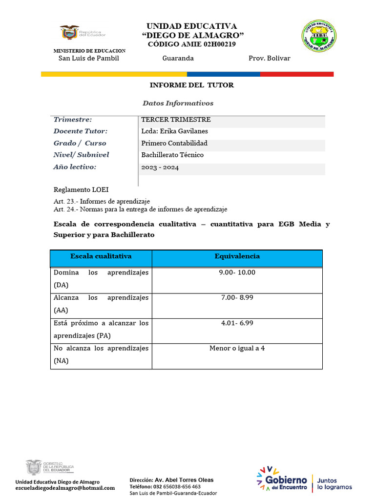 Informe Tutor Conta 2023 3er Trimestre | PDF