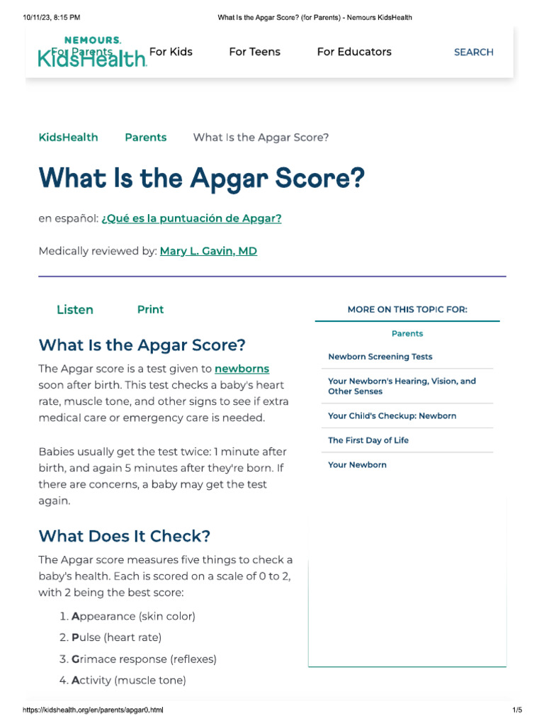 Apgar Score | PDF