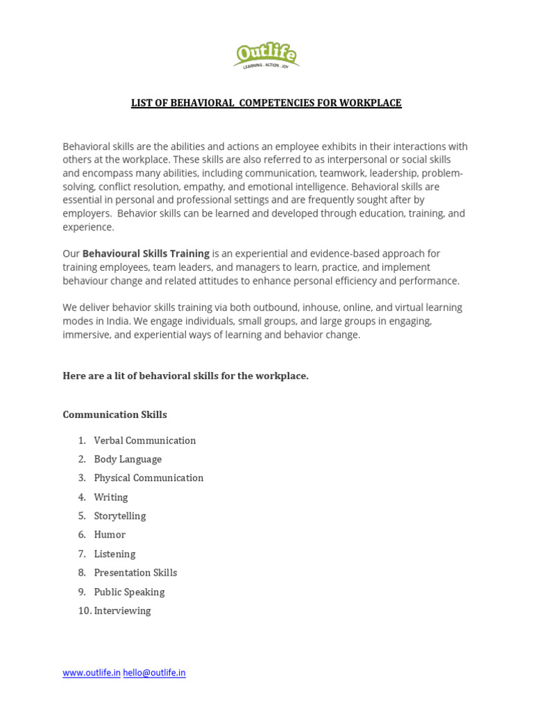 Behavioural Skills Competencies List | Download Free PDF | Leadership ...