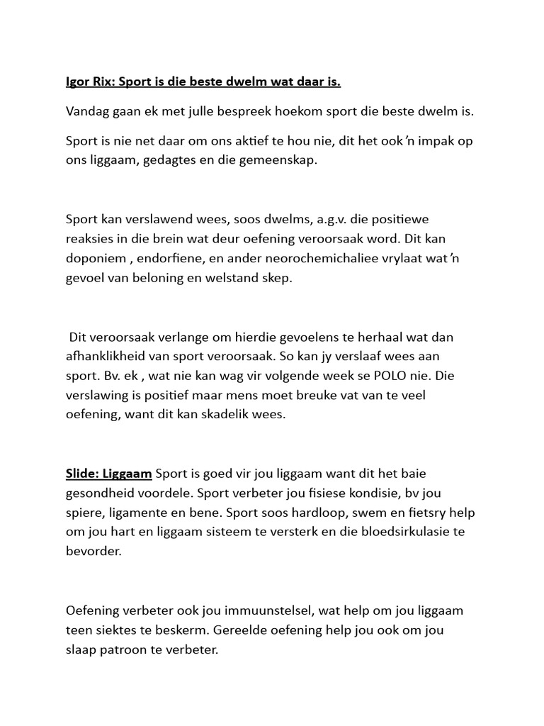 Sport Toespraak | PDF
