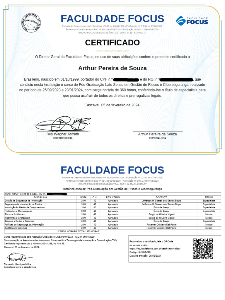 Certificado e Histórico Pós-Graduação-1 | Download grátis PDF | Pós ...