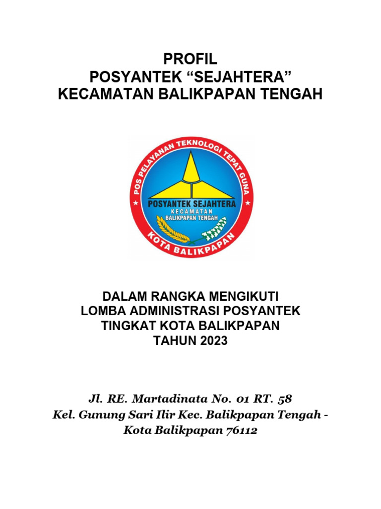 Profil Posyantek Sejahtera Balikpapan Tengah | PDF