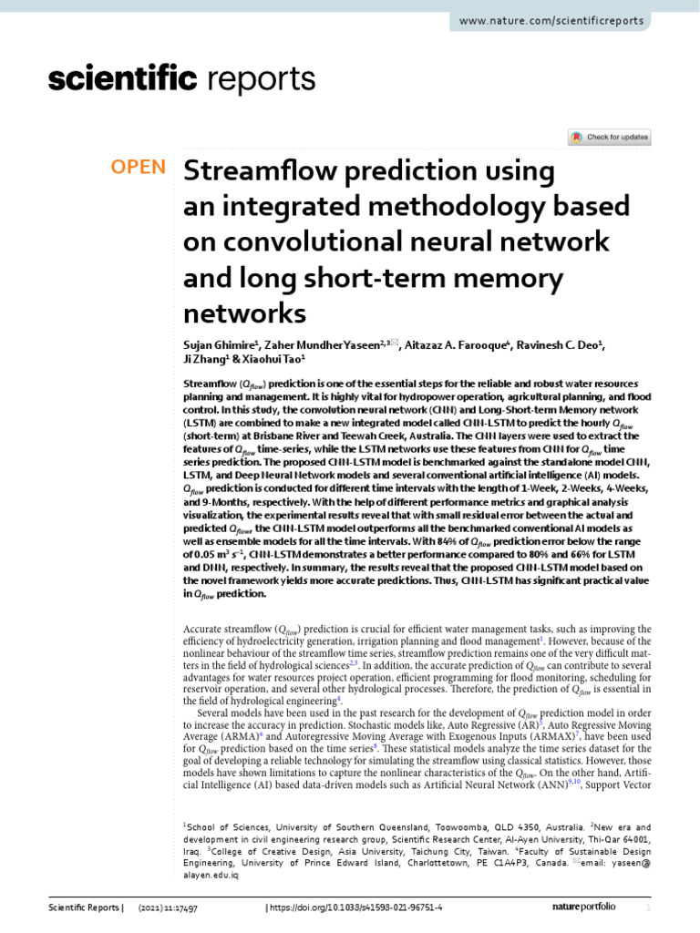 Streamflow Prediction Using An Integrated Methodology Based On Convolutional Neural Network And
