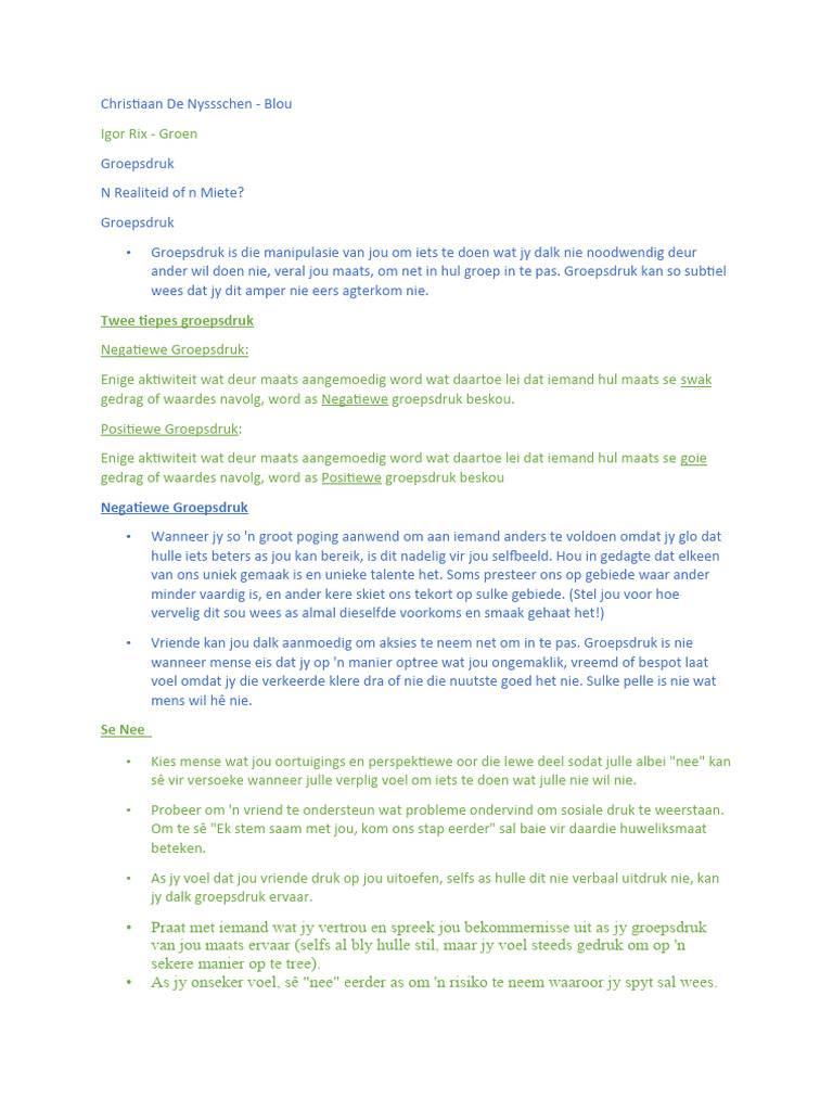 Groepsdruk Woorde | PDF