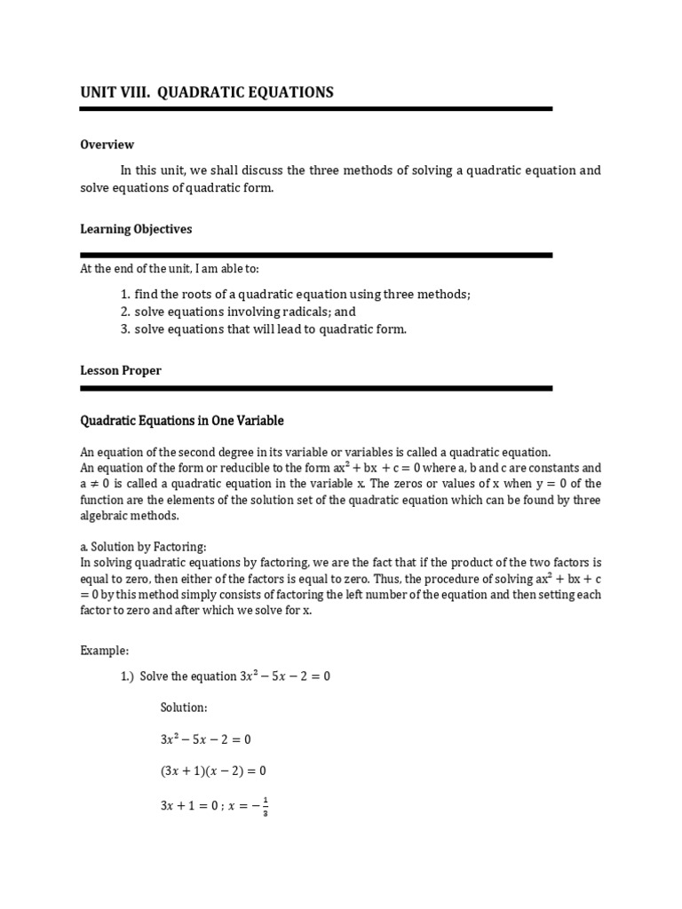 Quadratic Equation | PDF | Equations | Quadratic Equation
