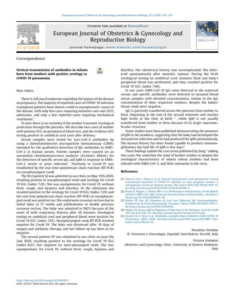 Vertical Transmission of Antibodies in Infants Bor | PDF | Serology ...