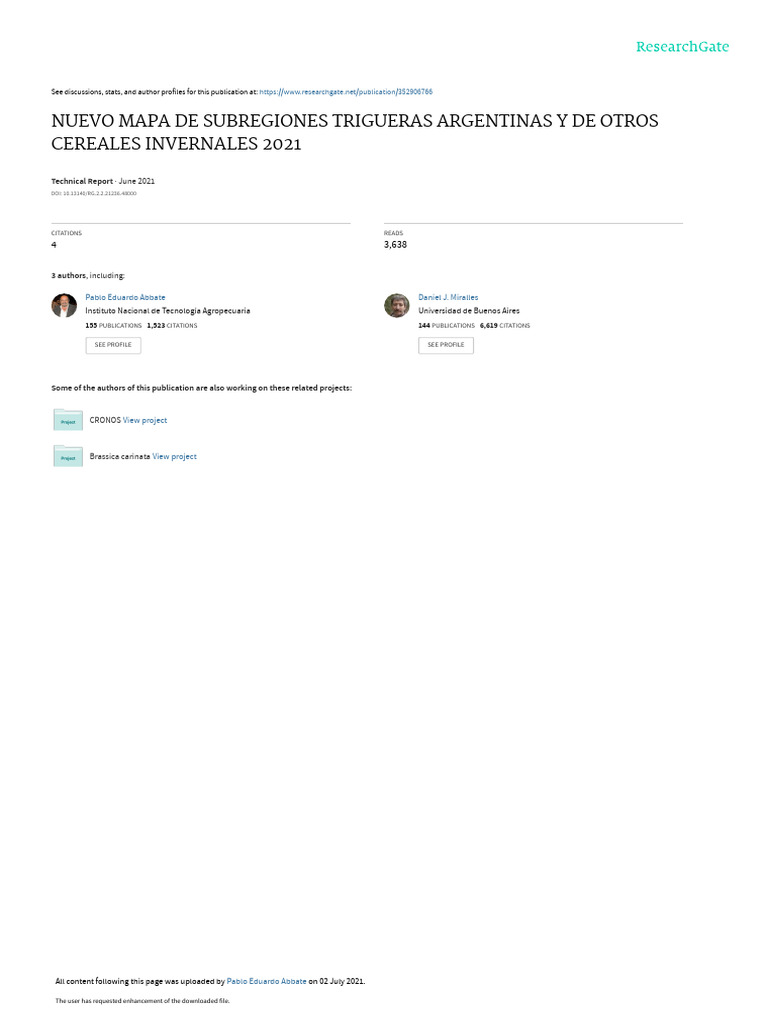 Nuevo Mapa de Subregiones Trigueras Argentinas Y de Otros Cereales Invernales 2021 | PDF | Trigo ...