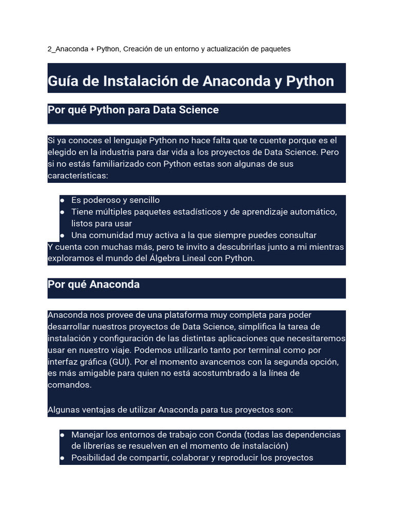 2_Anaconda + Python, Creación de un entorno y actualización de paquetes ...