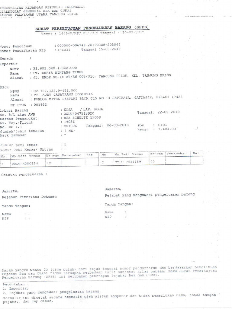 PIB - SPPB - NPWP | PDF
