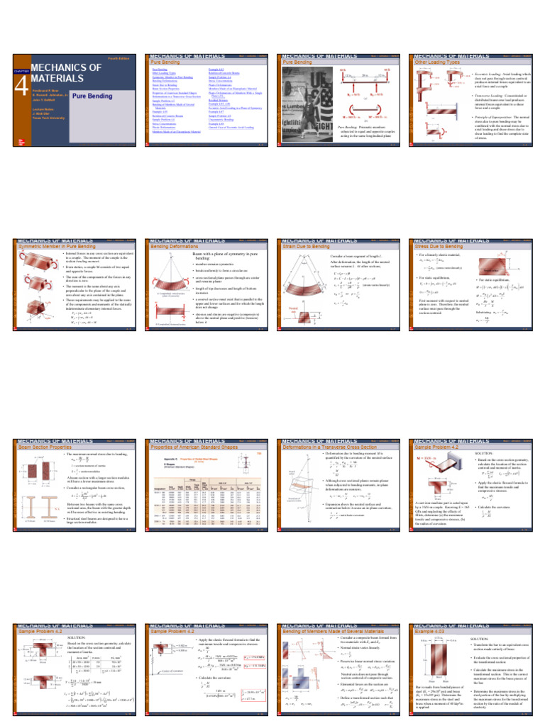 Pure Bending in Mechanics of Materials | PDF | Bending | Stress (Mechanics)