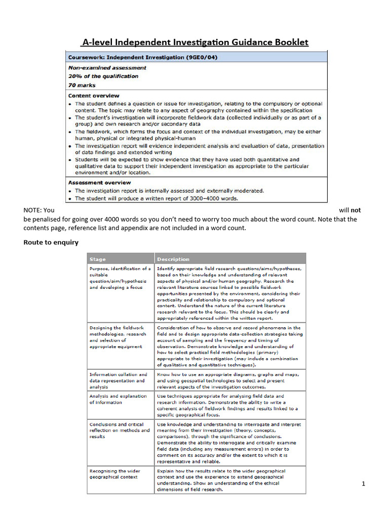 A-Level Geography NEA Guidance Booklet | PDF | Sampling (Statistics ...