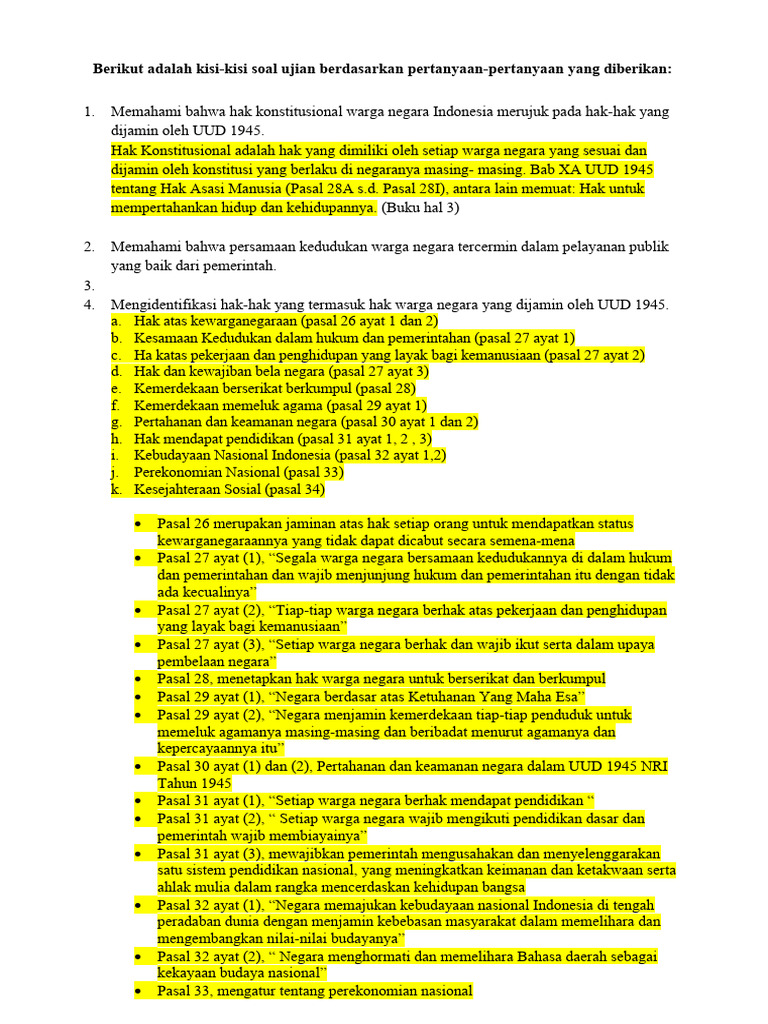 Kisi-Kisi Pas PPKN Tahun 2024 | PDF | Politik | Ilmu Sosial