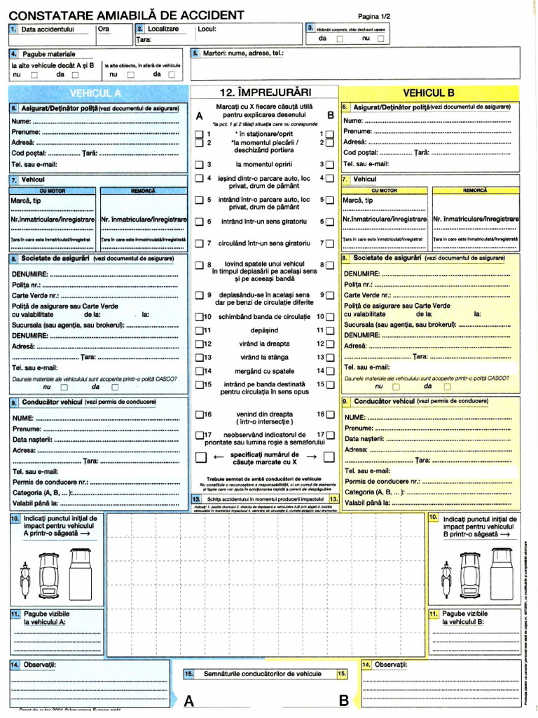 Constat Amiabil, Cu Explicatii Verso | PDF