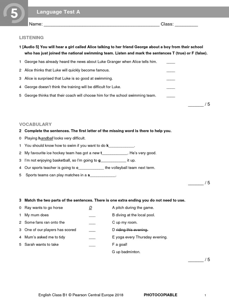 Ecb1 Tests Language Test 5a New2018 Pdf