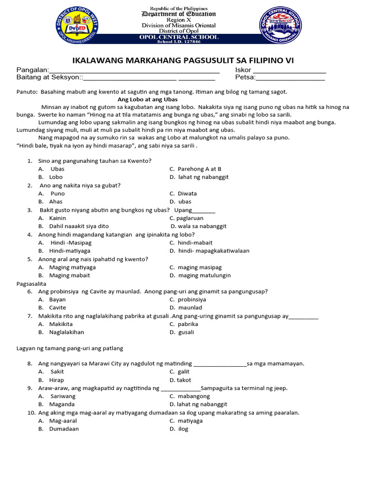 Pt Filipino 6 q2 | PDF