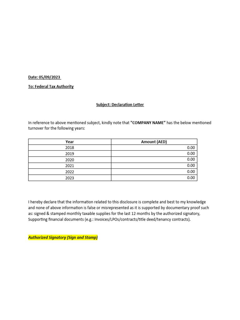 Turnover Declaration Letter | PDF | Private Law | Taxes