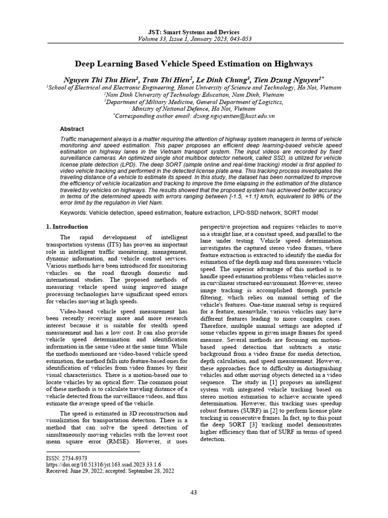 Deep Learning Based Vehicle Speed Estimation on Highways | PDF | Camera | Deep Learning