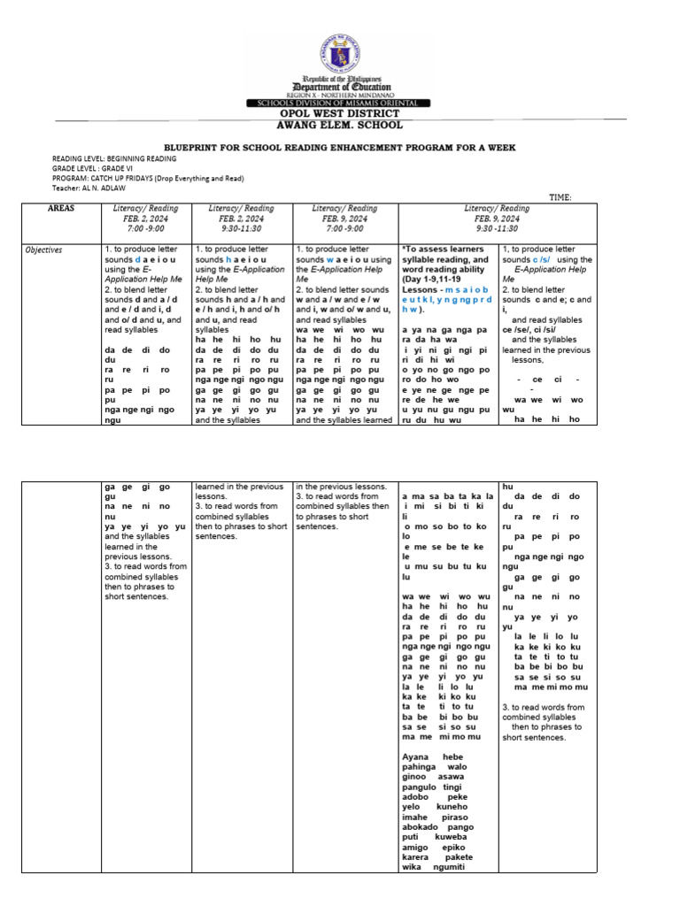 Reading Lesson Plan Week 3 | PDF | Learning | Literacy