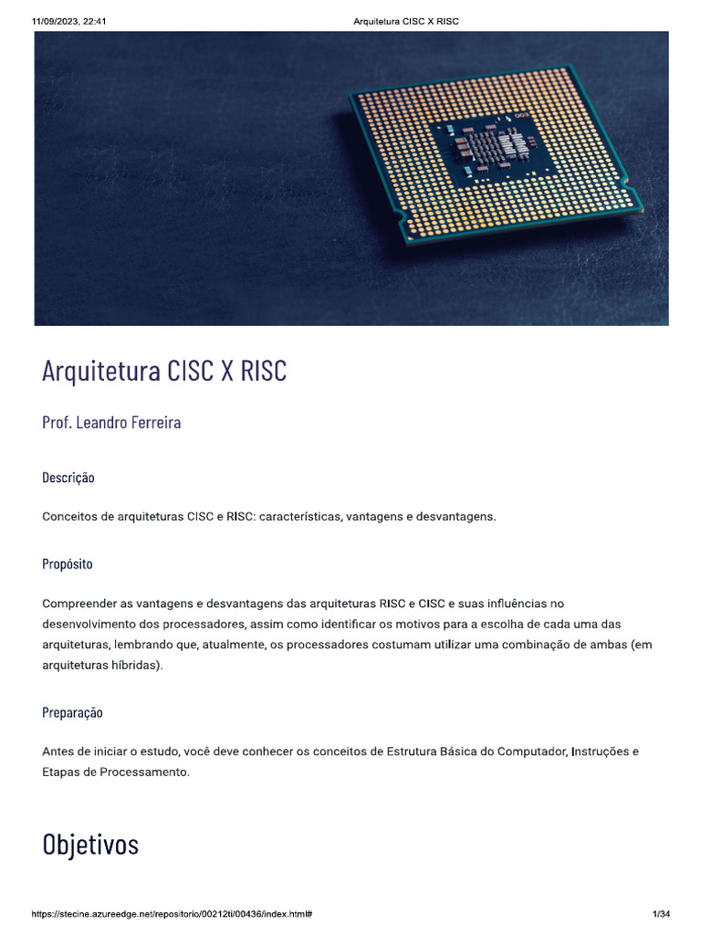 06 Arquitetura CISC x RISC.pdf | PDF