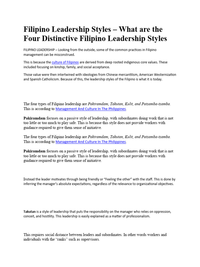 Filipino Leadership Styles | PDF | Leadership | Philippines