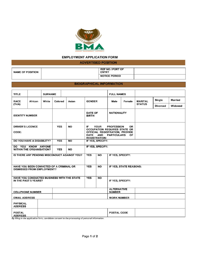 Application Form For Employment 2 | PDF