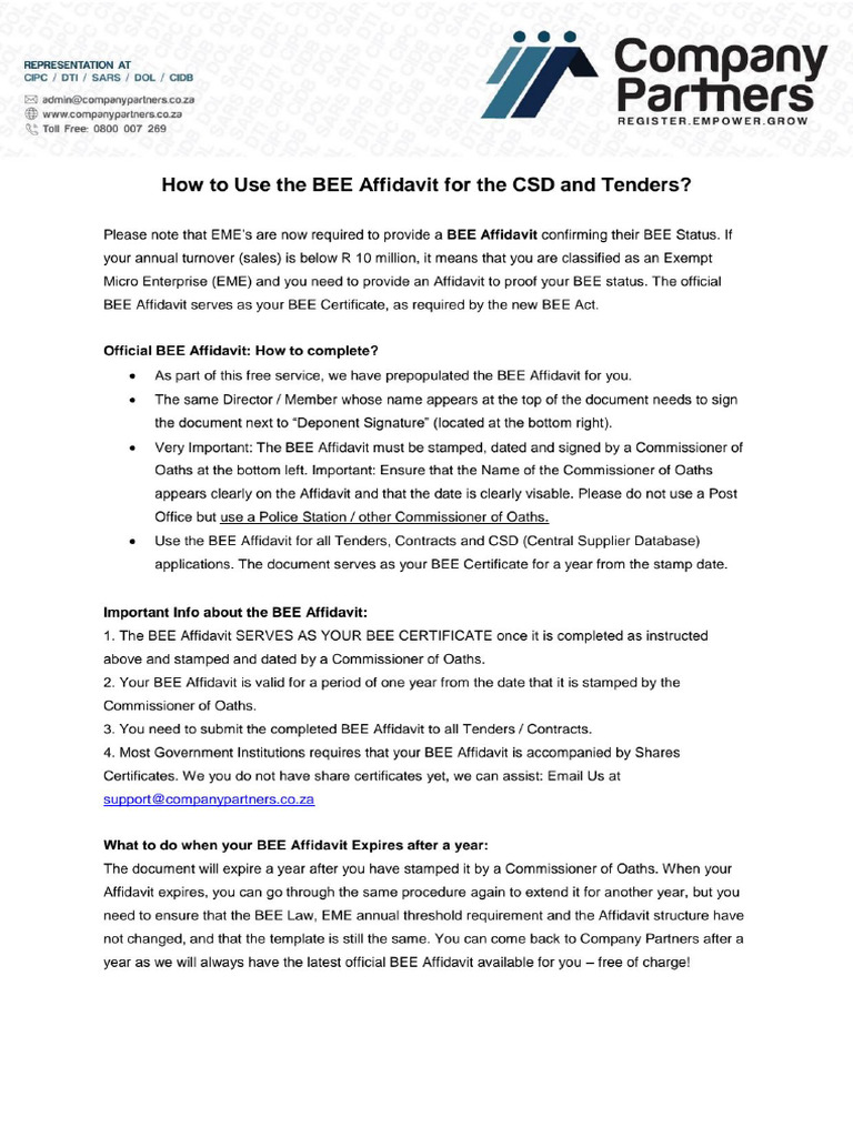 BEE Affidavit Instructions | PDF