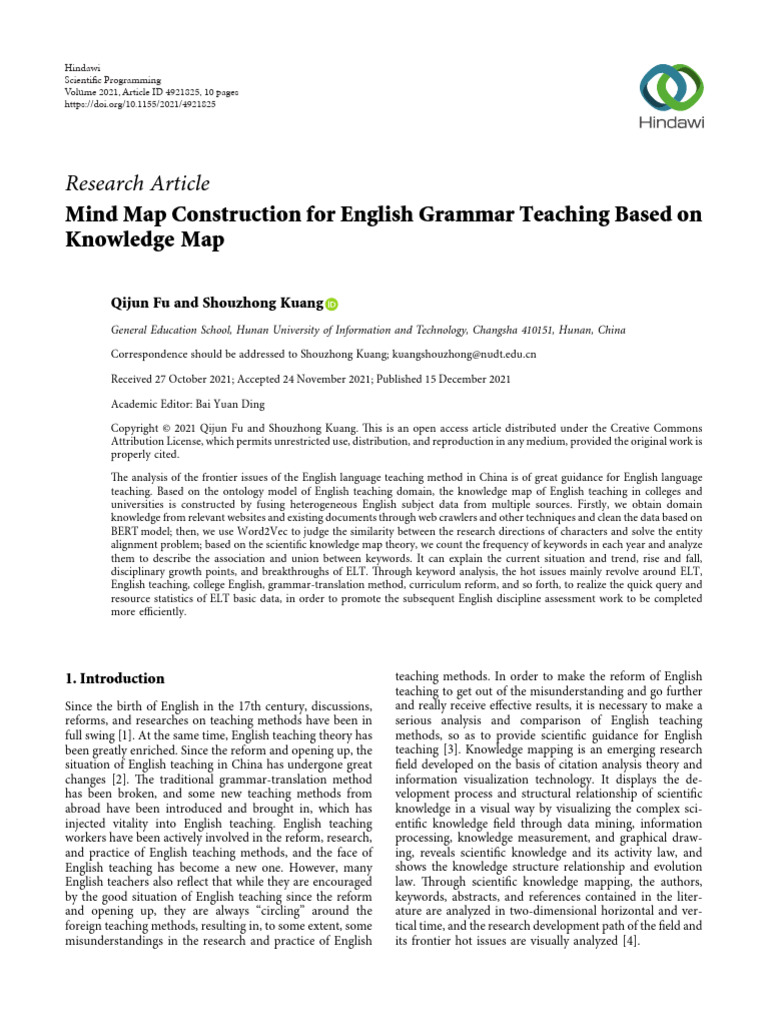 Research Article: Mind Map Construction For English Grammar Teaching ...