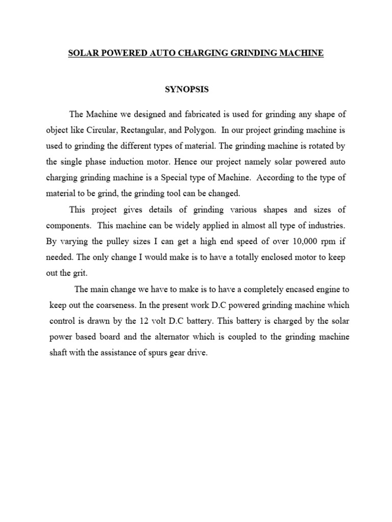 Solar Powered Auto Charging Grinding Machine | PDF | Grinding (Abrasive ...