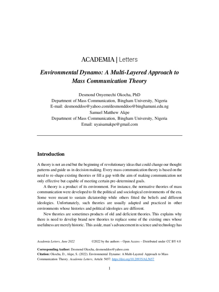 A Multi-Layered Approach To Mass Communication Theory 2022 | PDF ...