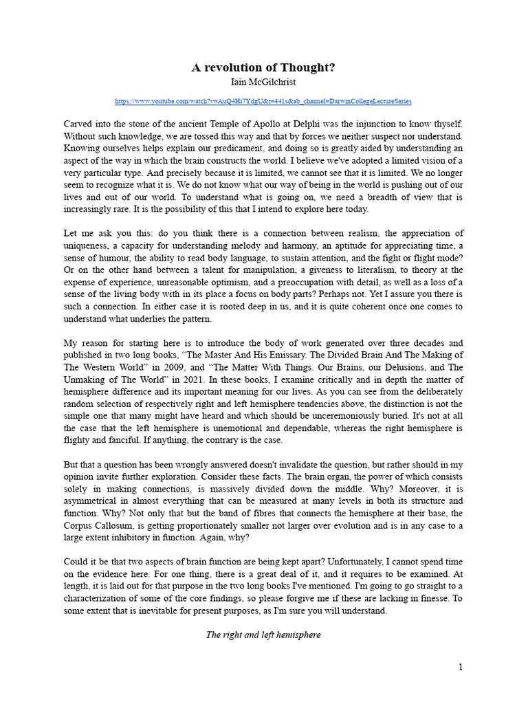 Exploring Brain Hemispheres | PDF | Thought | Reason