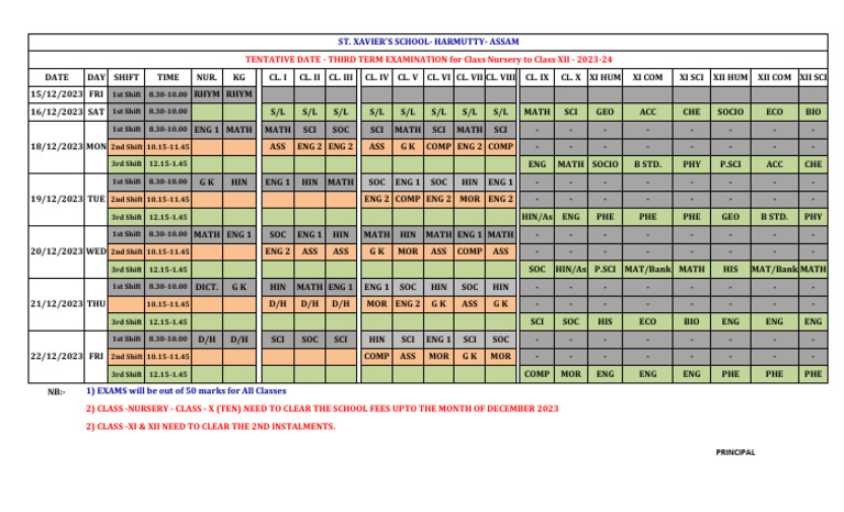 Tentative Exam Schedule 2023-24 | PDF