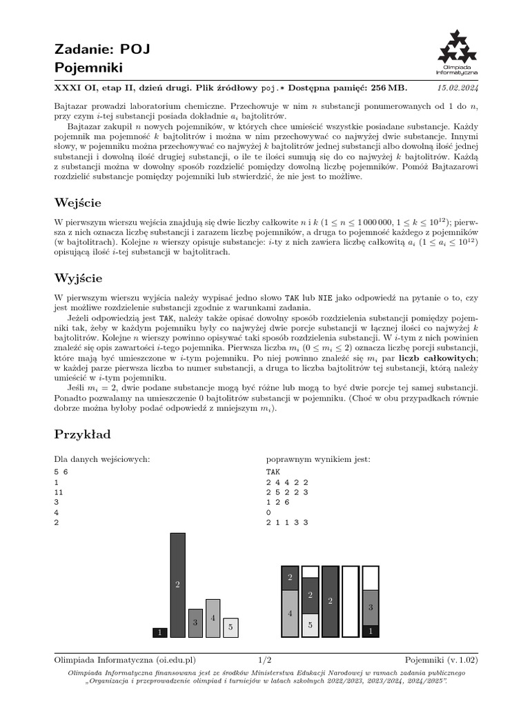 Zadanie: POJ Pojemniki: Wejście | PDF