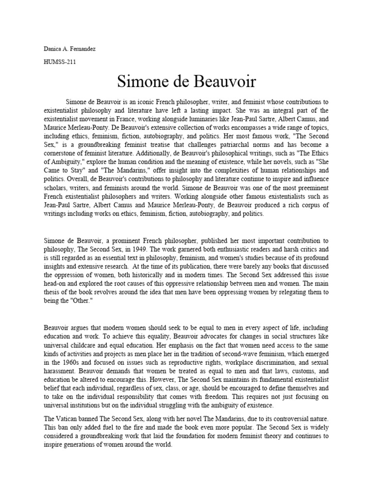 Simone De Beauvoir Pdf Simone De Beauvoir Existentialism 