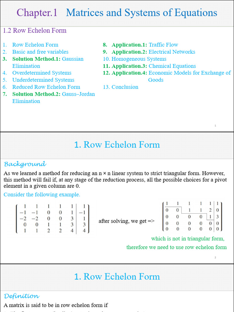1 2 Row Echelon Form Pdf System Of Linear Equations Matrix