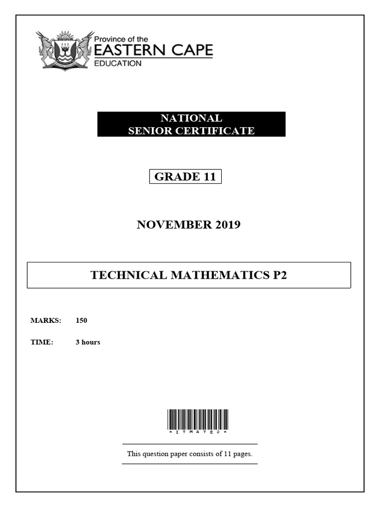 TECH MATHS P2 GR11 QP NOV2019 - EngD | PDF | Circle | Geometry