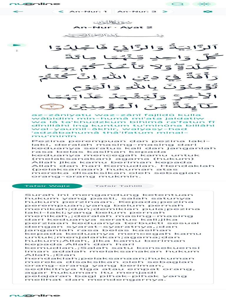 Surat An-Nur Ayat 2 Arab, Latin, Terjemah Dan Tafsir Lengkap Quran NU ...