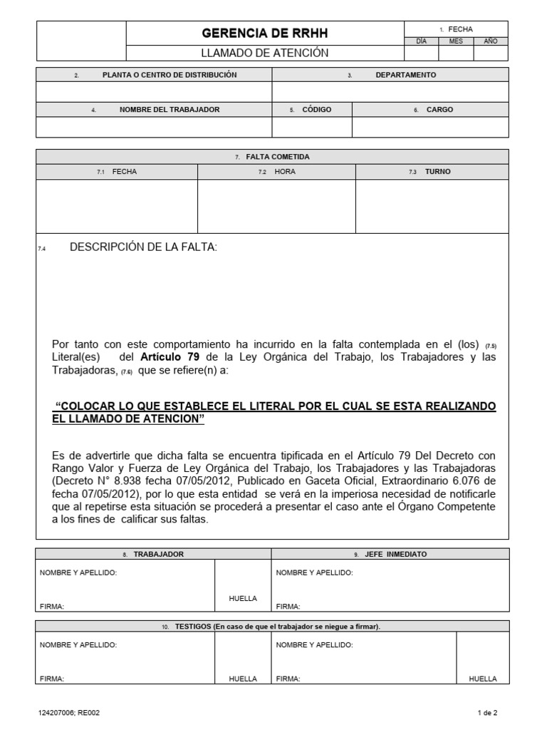 Modelo de Llamado de Atencion | PDF