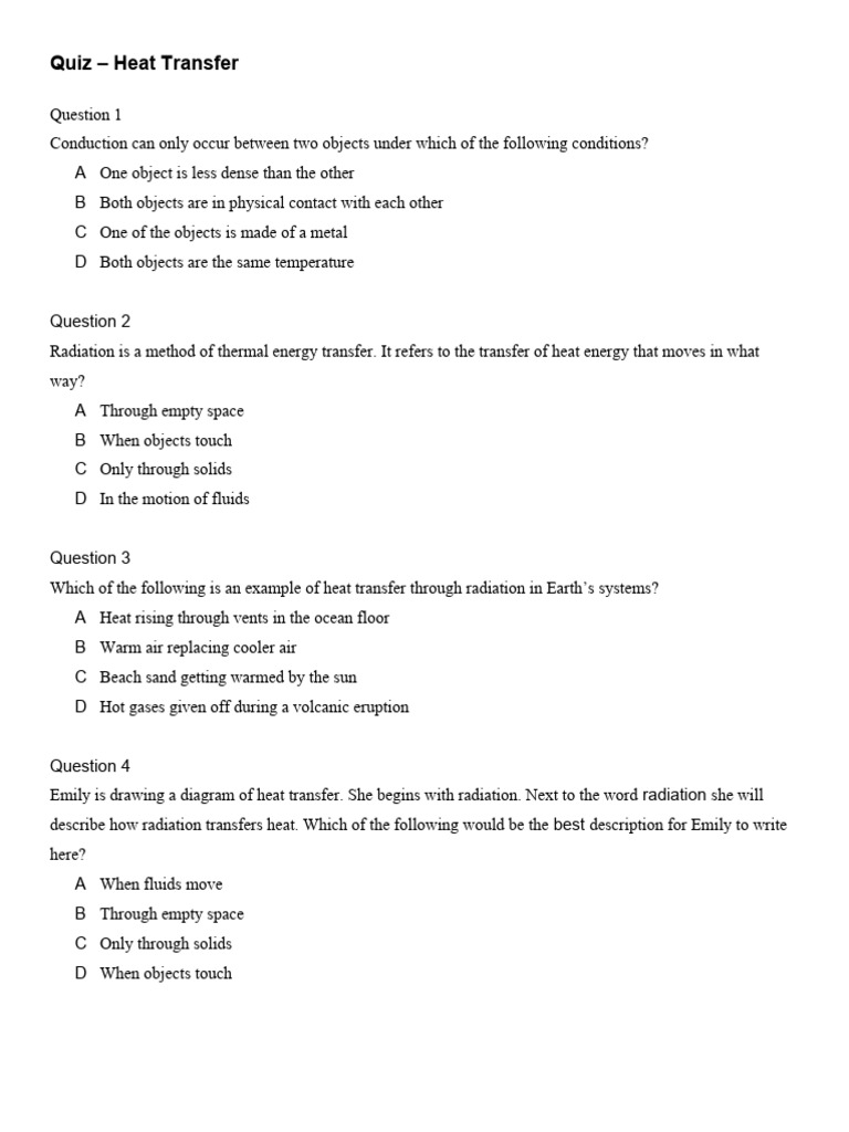 Quiz - Heat Transfer | Download Free PDF | Heat Transfer | Thermal ...