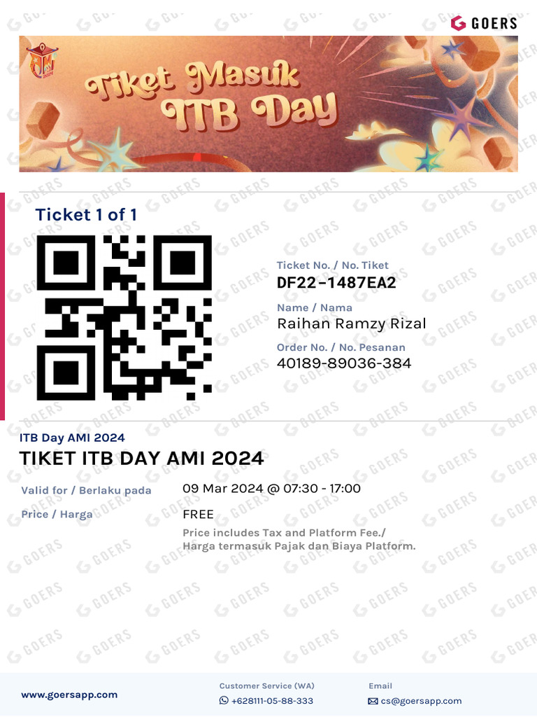 (Event Ticket) TIKET ITB DAY AMI 2024 - ITB Day AMI 2024 - 1 40189-89036-384 | PDF