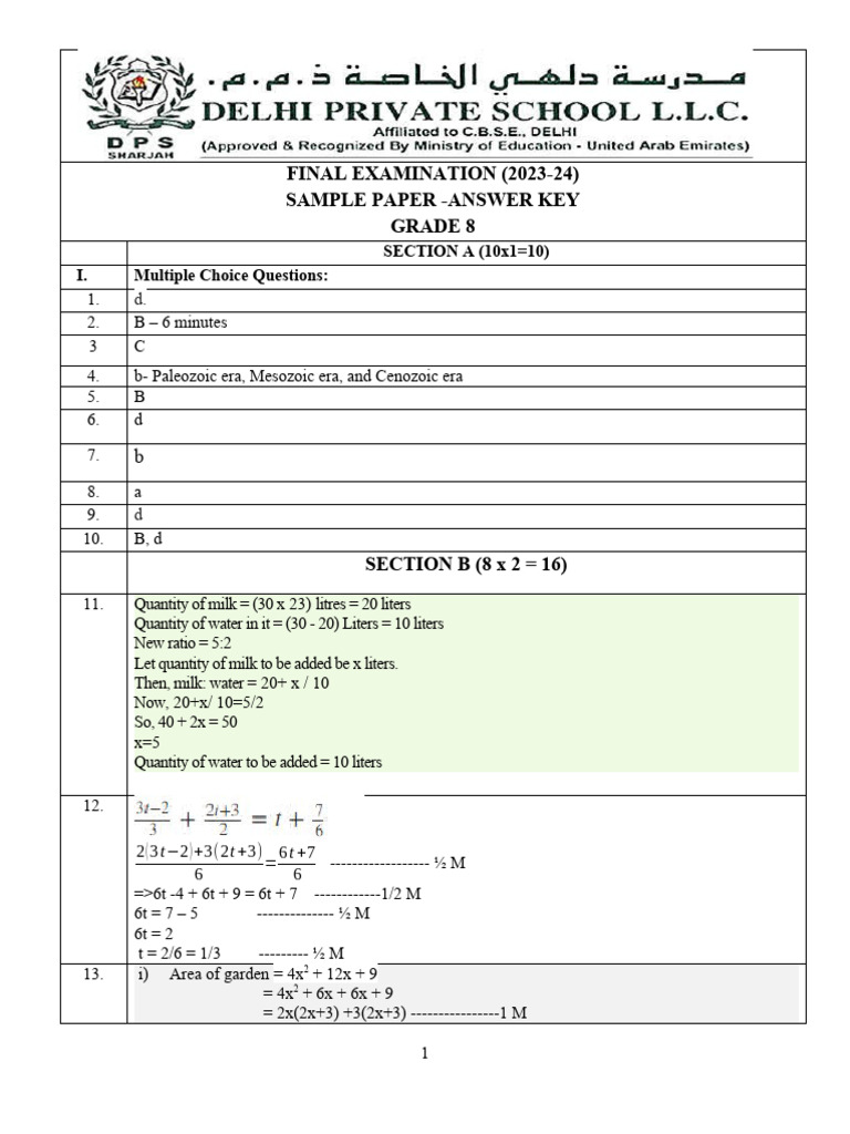 Ak Fe SQP Math G8 2023 24 | PDF | Area | Elementary Geometry