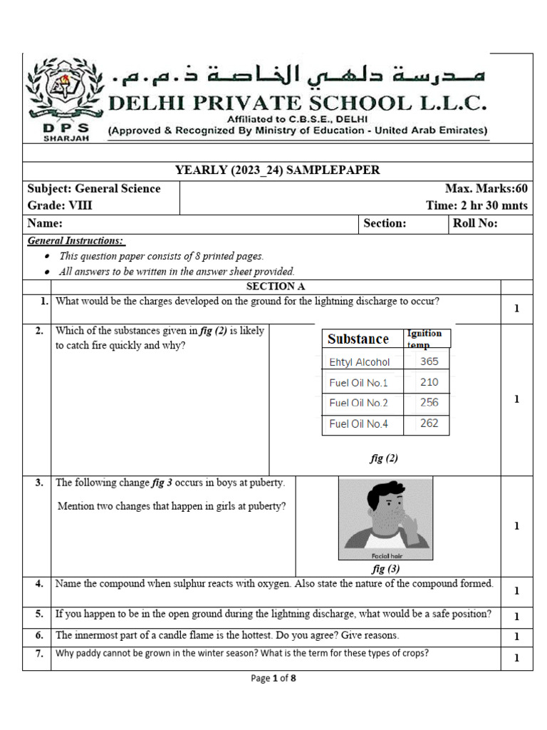 Fe Sci Gr8 Final QP 2023-24 | PDF | Sex | Fires