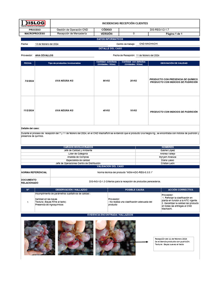 Informe de Calidad Ana Cevallos | PDF