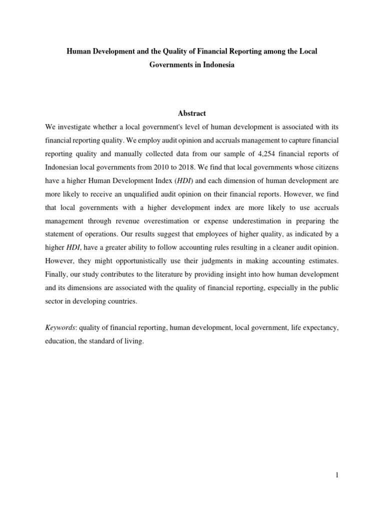 Human Development and Financial Reporting Quality | PDF | Audit ...