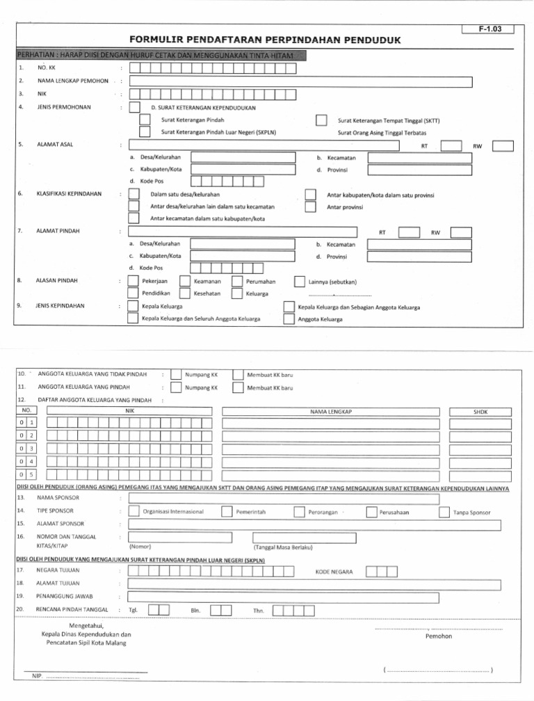 Formulir Perpindahan Penduduk | PDF