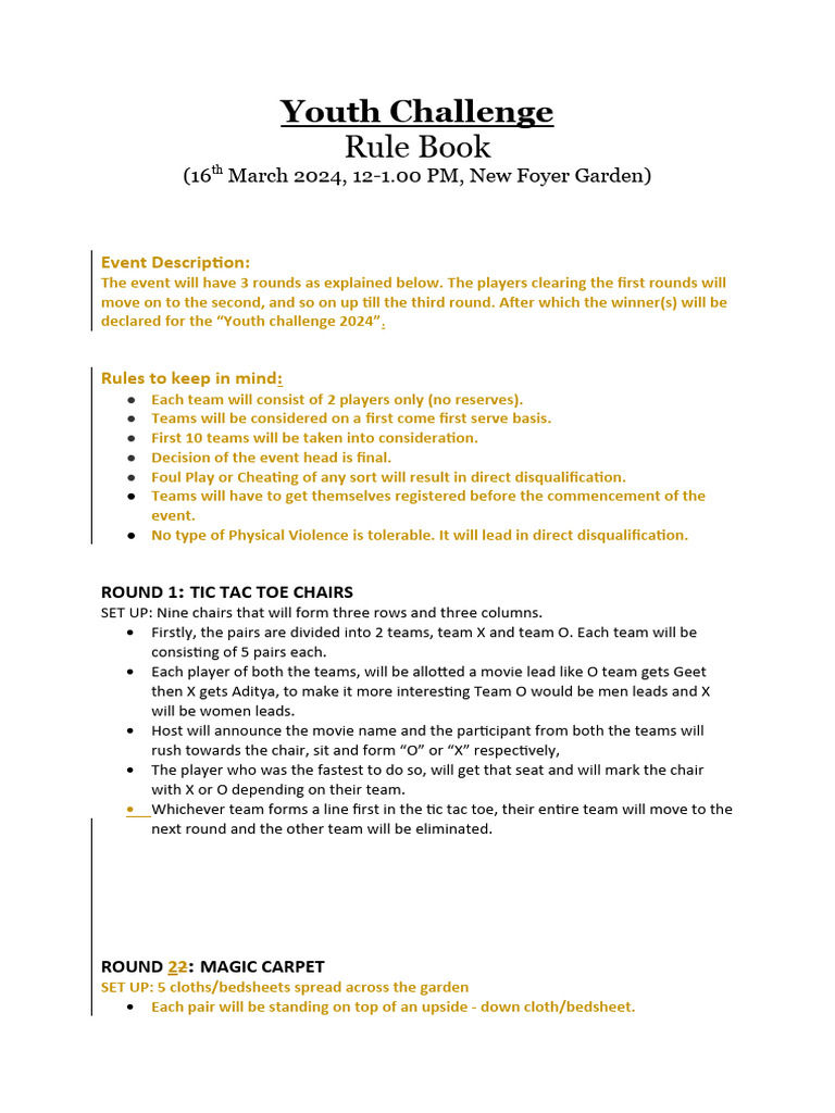 Youth Challenge Rule Book | PDF